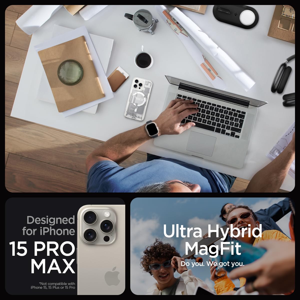 Spigen Ultra Hybrid MagFit Designed for iPhone 15 Pro Max Case (2023) [Anti-Yellowing] [Military-Grade Protection] Compatible with MagSafe - Zero One White