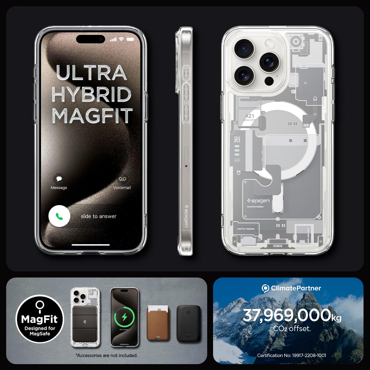 Spigen Ultra Hybrid MagFit Designed for iPhone 15 Pro Max Case (2023) [Anti-Yellowing] [Military-Grade Protection] Compatible with MagSafe - Zero One White
