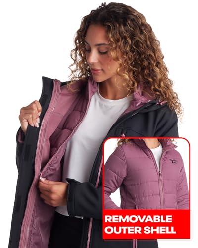 Reebok Women’s Winter Coat – Waterproof Windbreaker Jacket with Removable Puffer Coat – System Jacket for Women (S-XL), Size X-Large, Black