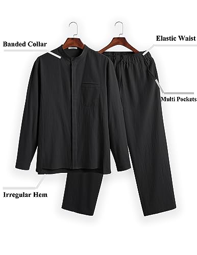 COOFANDY Mens 2 Pieces Cotton Linen Set Long Sleeve Button Up Shirt and Casual Beach Pants Summer Yoga Outfits