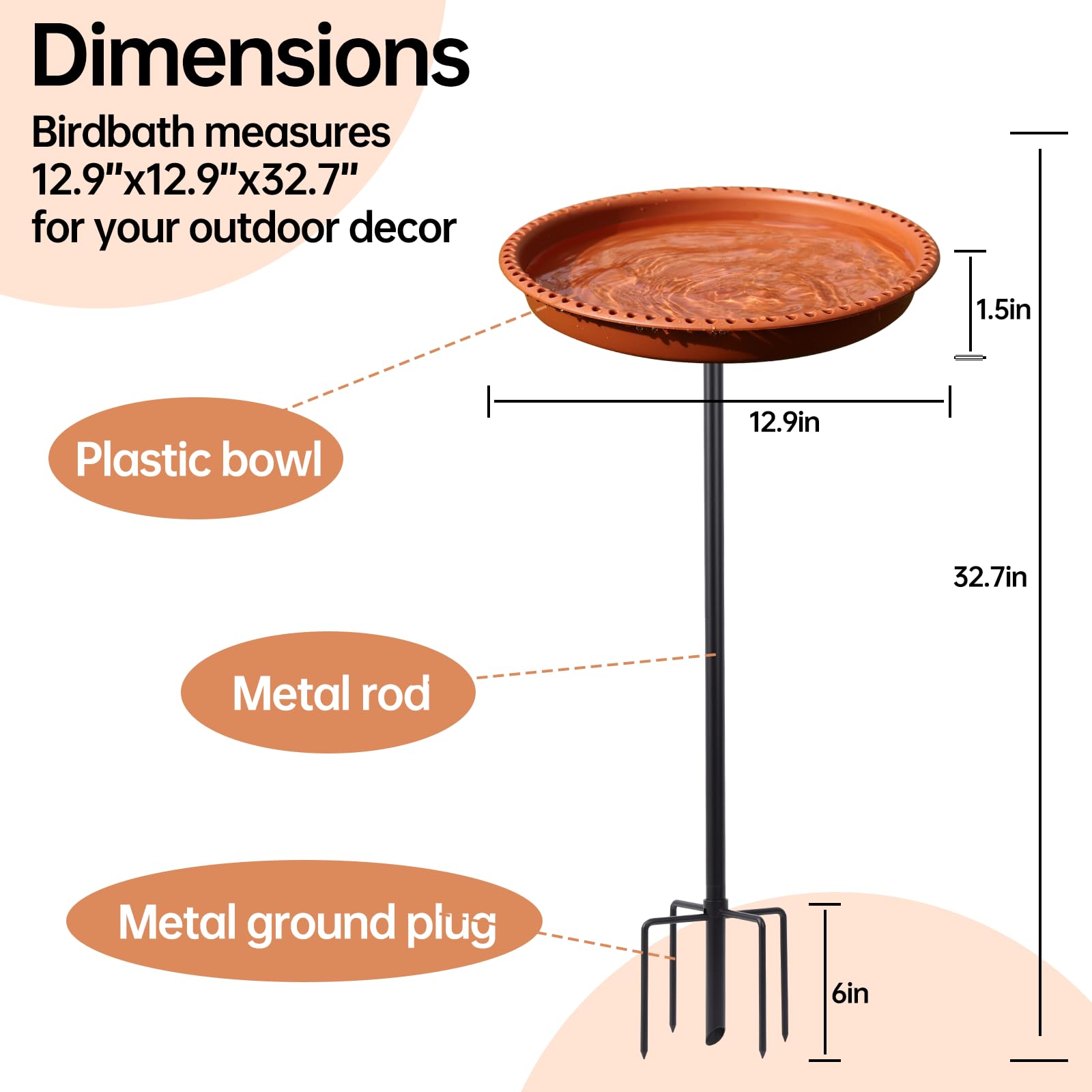 Feemiyo Upgraded Bird Bath for Hummingbirds,Detachable Stable Stylish Design with 5-Prong Base Metal Stake Bird Baths for Lawn Patio Yard Garden(Gift)
