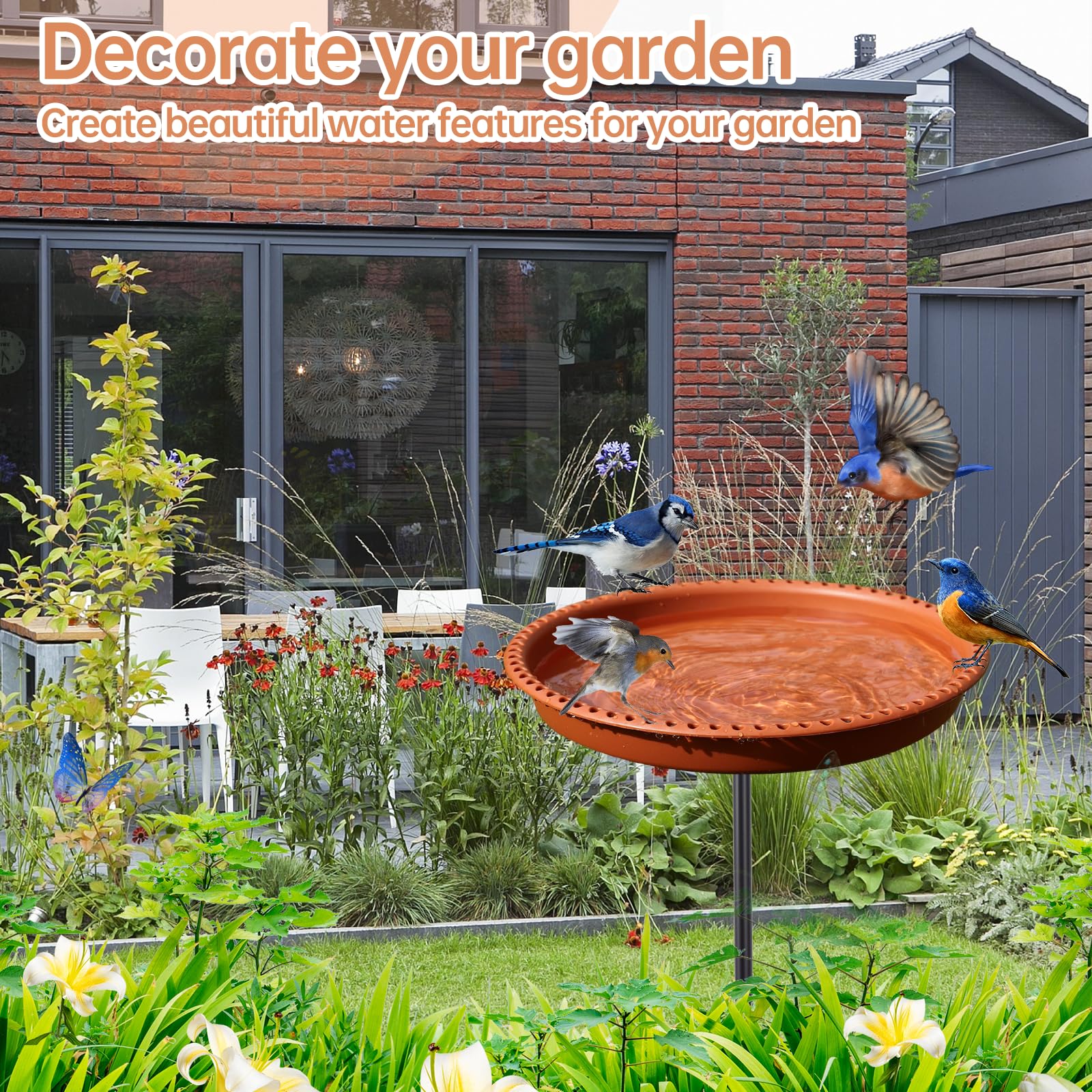 Feemiyo Upgraded Bird Bath for Hummingbirds,Detachable Stable Stylish Design with 5-Prong Base Metal Stake Bird Baths for Lawn Patio Yard Garden(Gift)