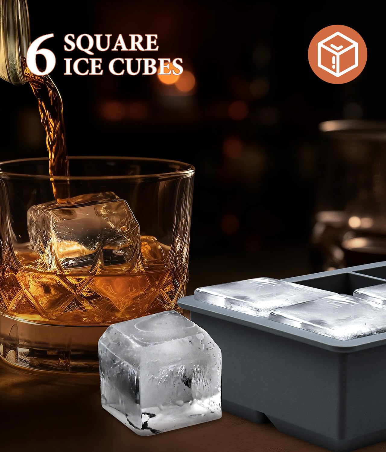Silicone Large Ice Cube Molds (Set Of 3), 6 Ice Ball Maker Mold, 6 Square Ice Cube Mold,4 Diamond, Reusable Whiskey Ice Mold, Ice Molds for Cocktails, Bpa Free, Freezer Ice Cube Tray (Grey)