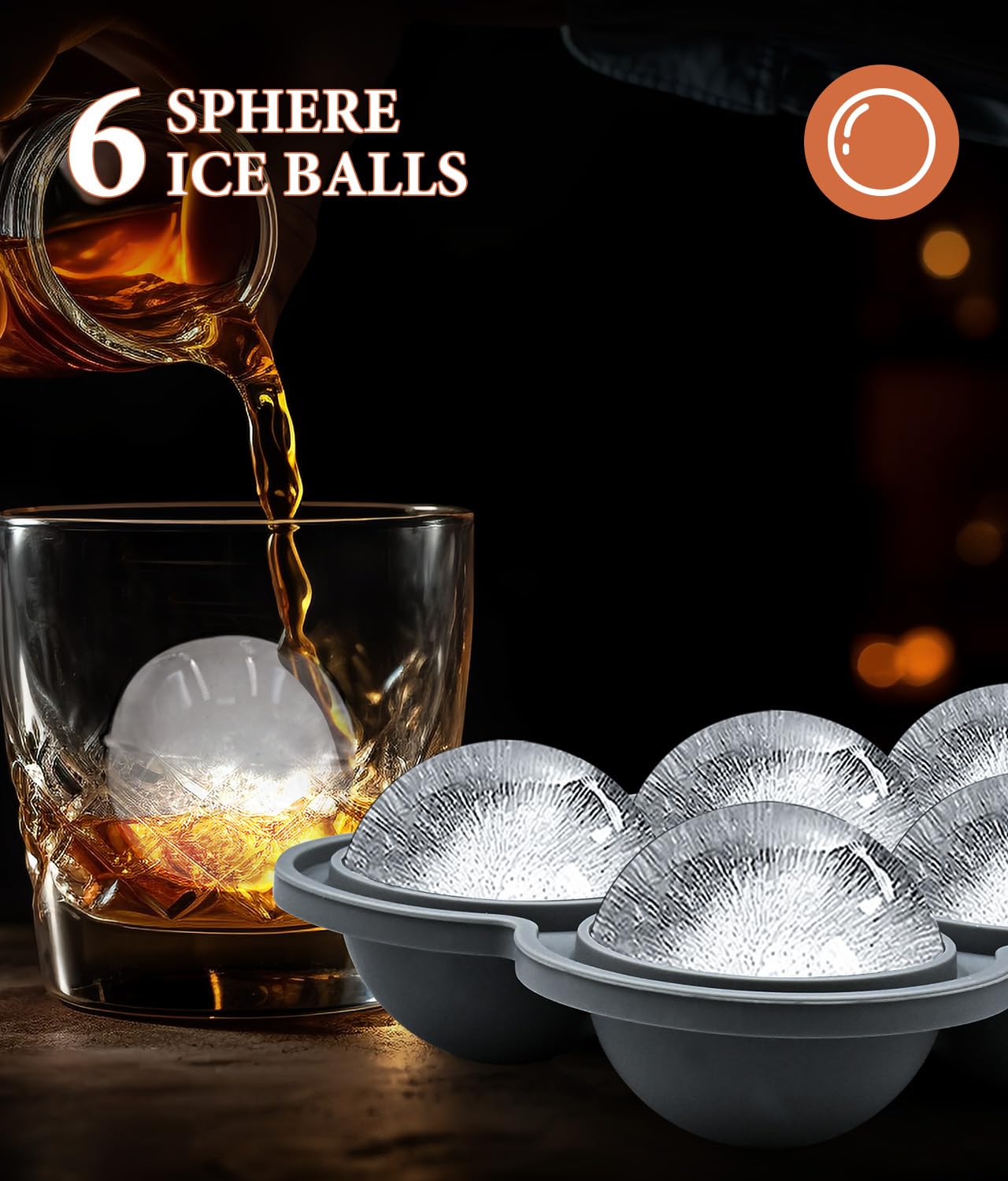 Silicone Large Ice Cube Molds (Set Of 3), 6 Ice Ball Maker Mold, 6 Square Ice Cube Mold,4 Diamond, Reusable Whiskey Ice Mold, Ice Molds for Cocktails, Bpa Free, Freezer Ice Cube Tray (Grey)