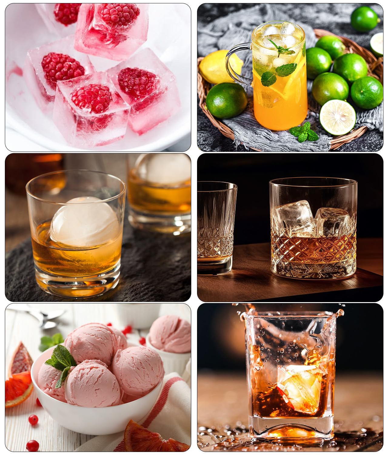 Silicone Large Ice Cube Molds (Set Of 3), 6 Ice Ball Maker Mold, 6 Square Ice Cube Mold,4 Diamond, Reusable Whiskey Ice Mold, Ice Molds for Cocktails, Bpa Free, Freezer Ice Cube Tray (Grey)