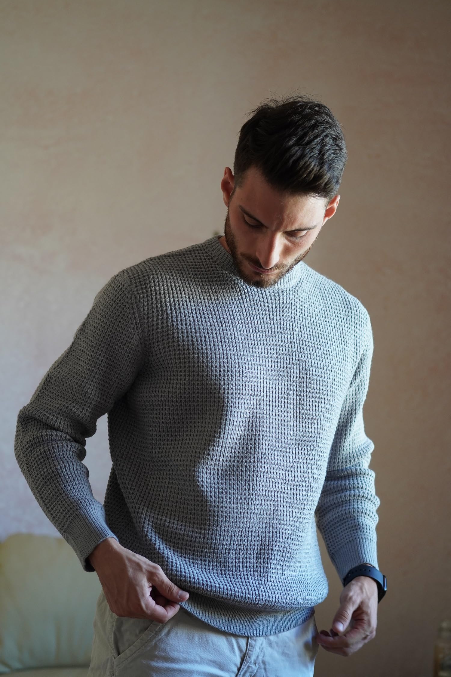 PJ PAUL JONES Crew Neck Sweater for Men Cable Knit Waffle Pullover Thermal Sweaters Grey XXL