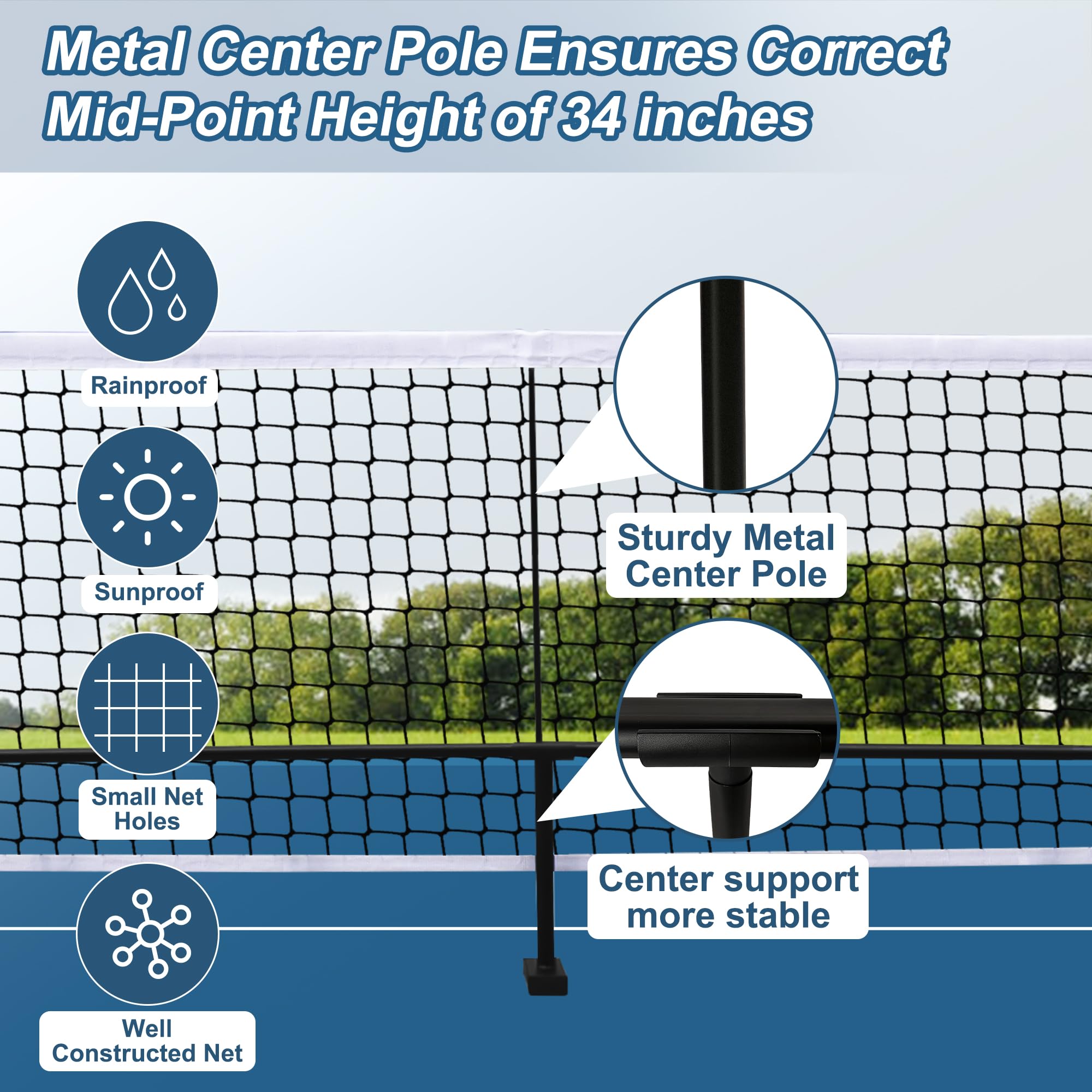 LAOFEIXIE Portable Pickleball Net, Heavy-Duty 22 FT Regulation Size Pickle Ball Net Portable Outdoor with Steady Metal Frame and Strong PE Net, Portable Pickleball Net for Driveway with Carrying Bag