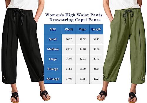 Amlztr Womens High Waist Casual Wide Leg Loose Linen Trouser Capri Wide Leg Cropped Pants with Drawstring