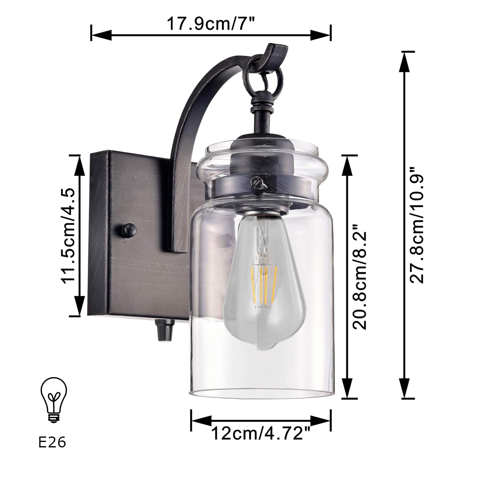 SKIVTGLAMP Industrial Glass Wall Sconce Rechargeable Battery Operated LED Picture Lights with Remote, Cordless E26 LED Black Wall lamp Dimmable Wall lamp for Hallway No Drilling Aisle 2PCS