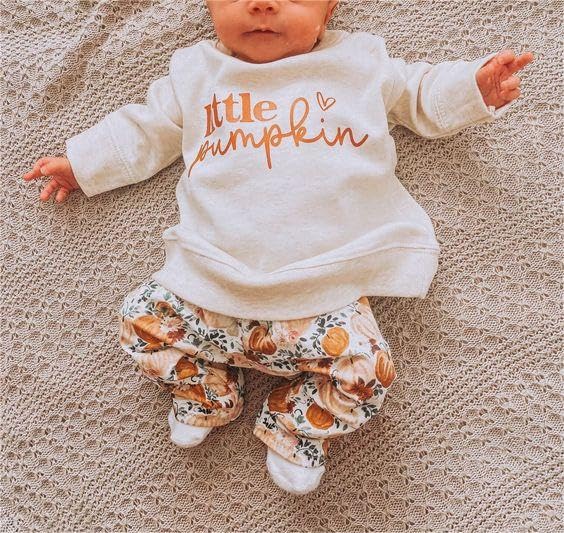 Engofs Toddler Baby Girl Halloween Outfit Long Sleeve Pumpkin Sweatshirt Tops Pants Headband 3Pcs Fall Winter Clothes Set White 18-24 Months