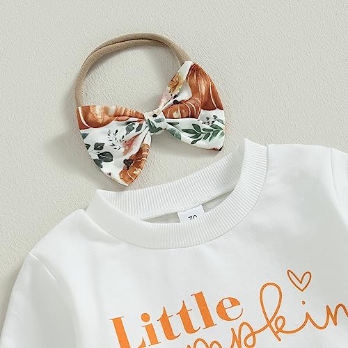 Engofs Toddler Baby Girl Halloween Outfit Long Sleeve Pumpkin Sweatshirt Tops Pants Headband 3Pcs Fall Winter Clothes Set White 18-24 Months