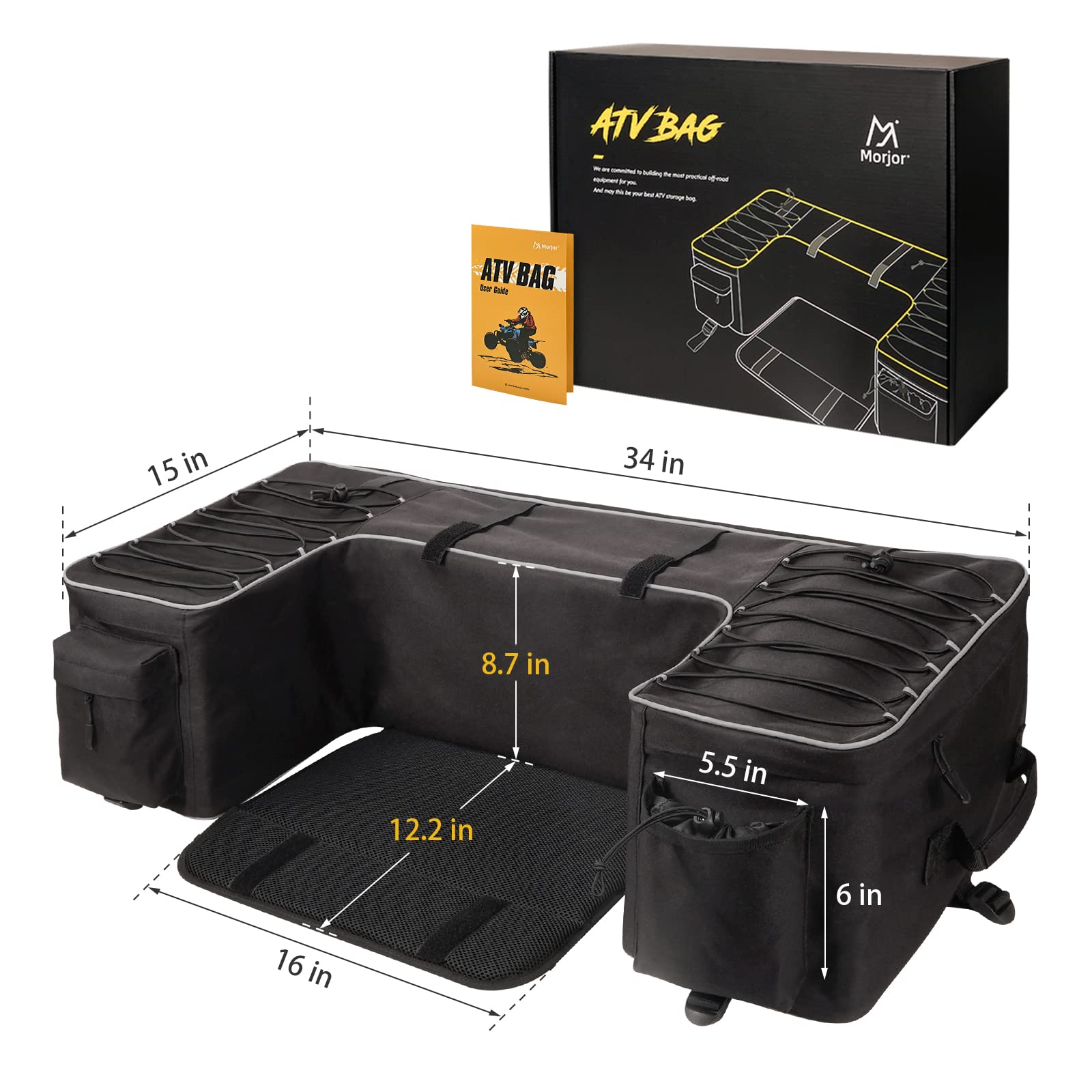 Morjor ATV Storage Bags with Extra Waterproof Cover & Upgraded Zippers, ATV Bag with Back Seat for Passenger