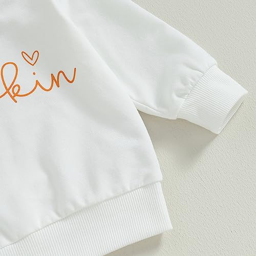 Engofs Toddler Baby Girl Halloween Outfit Long Sleeve Pumpkin Sweatshirt Tops Pants Headband 3Pcs Fall Winter Clothes Set White 18-24 Months