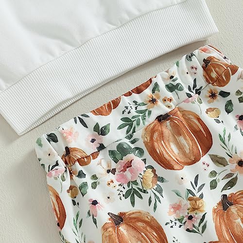 Engofs Toddler Baby Girl Halloween Outfit Long Sleeve Pumpkin Sweatshirt Tops Pants Headband 3Pcs Fall Winter Clothes Set White 18-24 Months