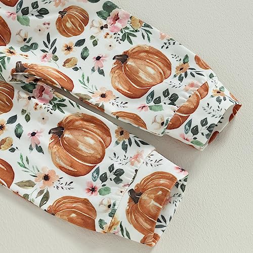 Engofs Toddler Baby Girl Halloween Outfit Long Sleeve Pumpkin Sweatshirt Tops Pants Headband 3Pcs Fall Winter Clothes Set White 18-24 Months
