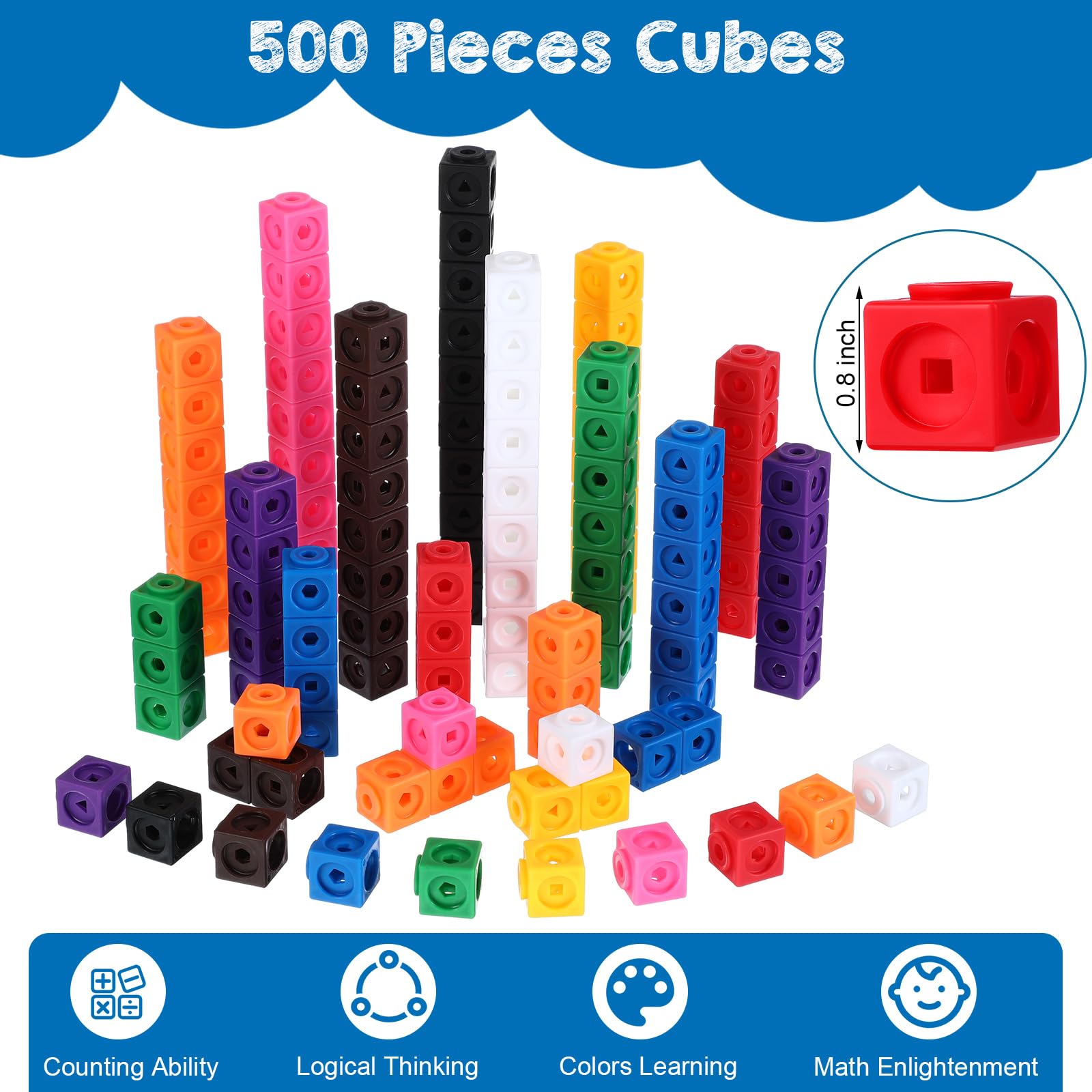 Libima 500 Pieces Math Manipulatives Cubes Set Number Toy Blocks Linking Colorful Cubes Math Cubes for Aged 6+ Counting Cubes Blocks Educational Cube Toys Math Counter Preschool Learning Activities