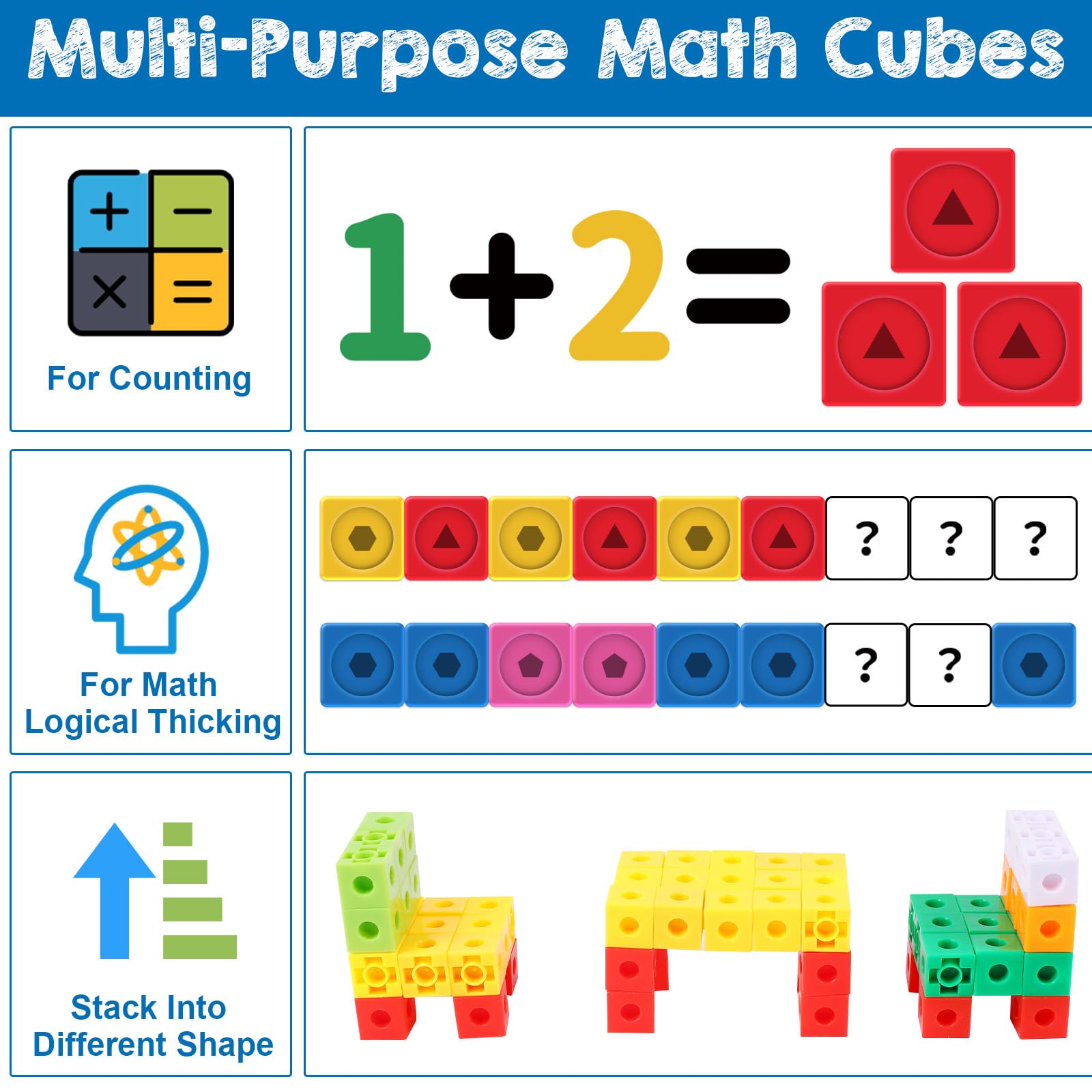 Libima 500 Pieces Math Manipulatives Cubes Set Number Toy Blocks Linking Colorful Cubes Math Cubes for Aged 6+ Counting Cubes Blocks Educational Cube Toys Math Counter Preschool Learning Activities