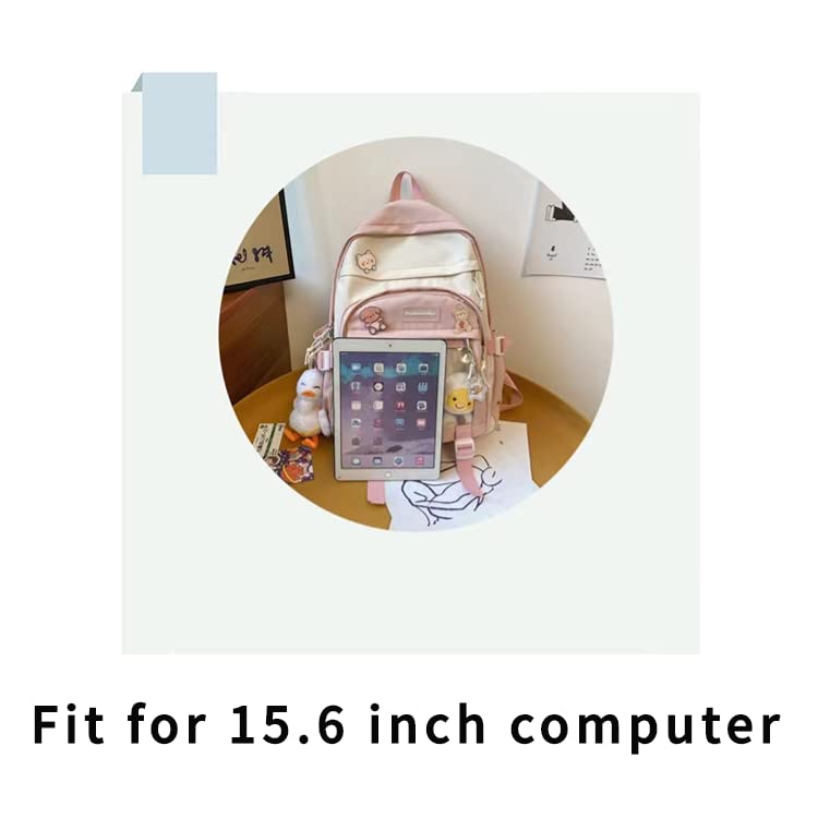 Kawaii Aesthetic Cute Back to School Backpack with Lovely Accessories and Pendant for Girls and Boys in 4 Colors (Yellow)