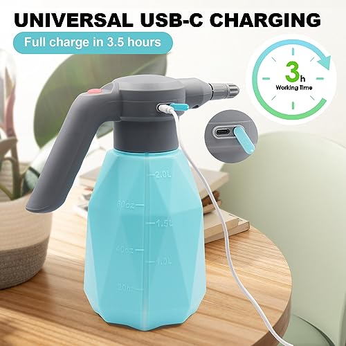 0.5 Gallon/2L Electric Spray Bottle Plant Mister, VAXMAY Electric Sprayer with Adjustable Mist Nozzle and Extension Spout, USB Rechargeable Continuous Spray Bottle for Plants, Fertilizing, Cleaning