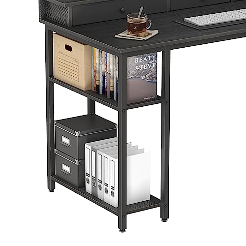 Treesland Large Desk, 24" Deep, Computer Desk with Monitor Stands, 67" L x 47" W Home Office Desks, Desk with Storage Shelves and 5 Drawers, Black