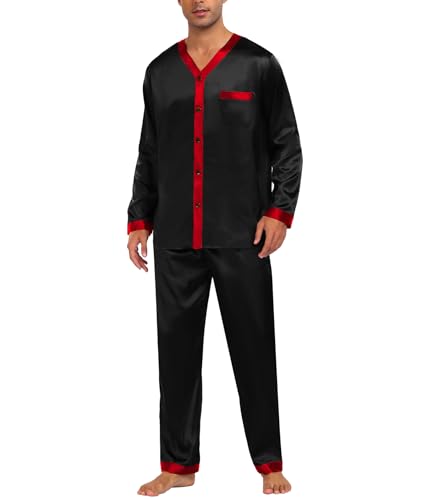 SWOMOG Family Matching Pajamas Sets for Women & Men Couples 2 Pcs Silk Satin Pjs Sets Button-Down Sleepwear Soft Loungewear