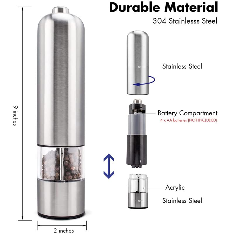 Electric Pepper Grinder,Sea Salt Grinder,Household Multi-Functional Pepper Spice Seasoning Grinding Powder Machine,2-Pack