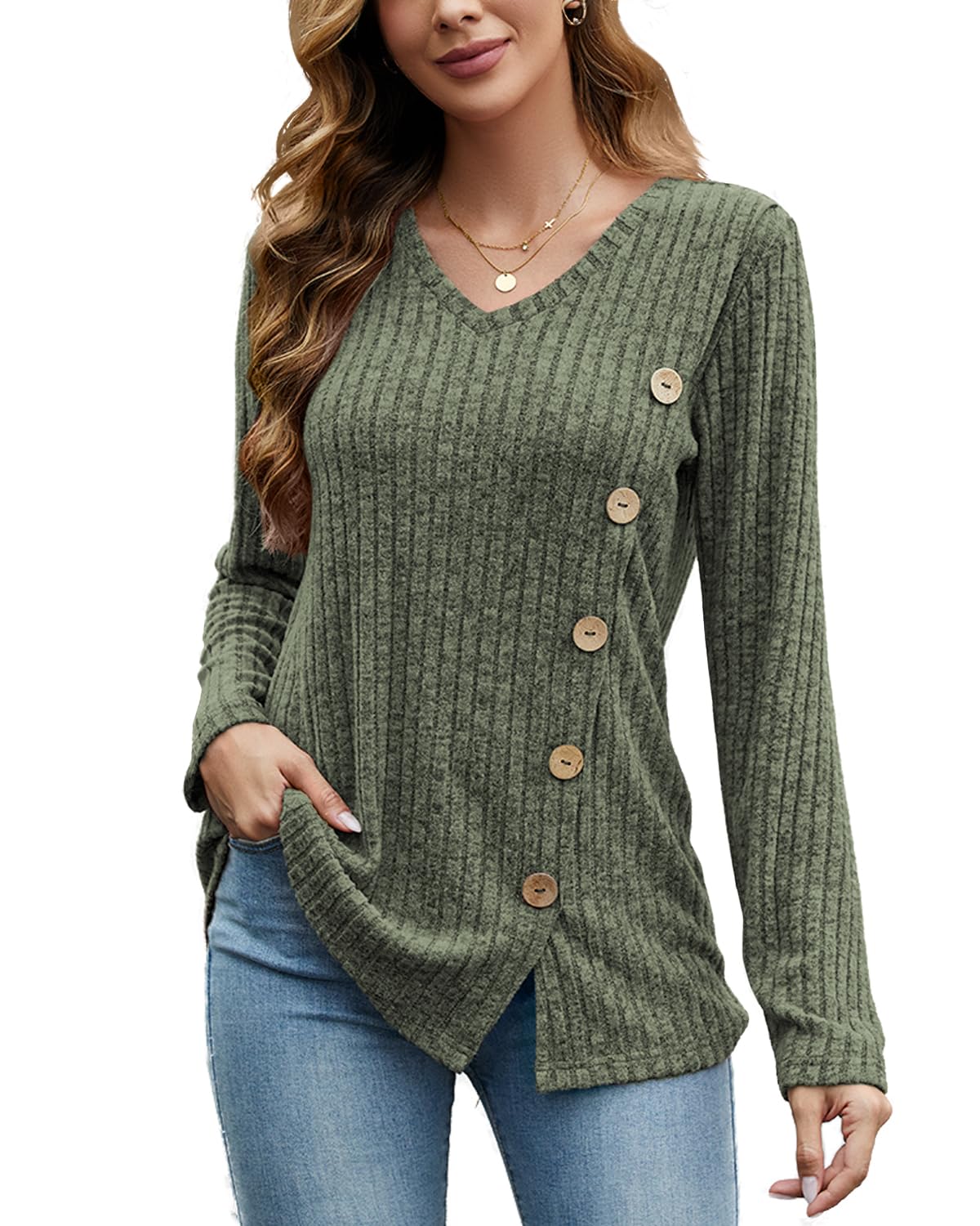 JomeDesign Womens Christmas Sweaters Long Sleeve V Neck Sweatshirt Loose Casual Tunic Tops