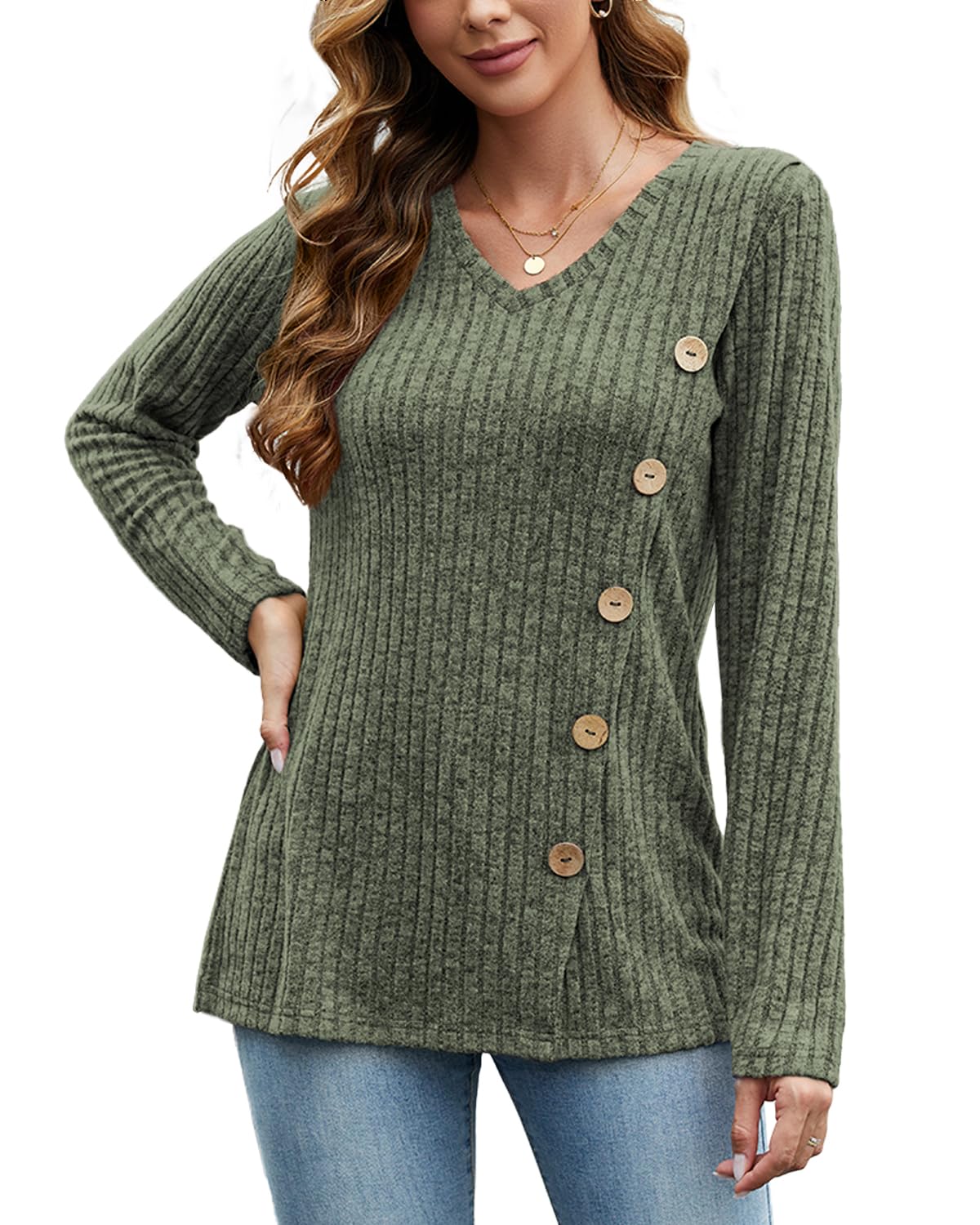 JomeDesign Womens Christmas Sweaters Long Sleeve V Neck Sweatshirt Loose Casual Tunic Tops