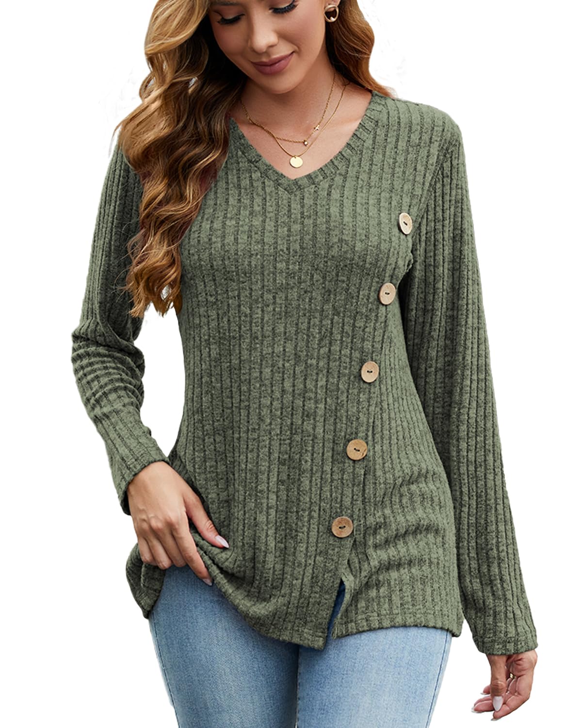 JomeDesign Womens Christmas Sweaters Long Sleeve V Neck Sweatshirt Loose Casual Tunic Tops