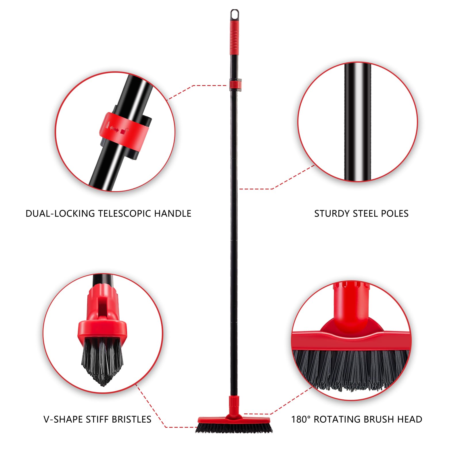 Mitclear V-Shape Grout Scrubbing Brush with Long Handle(52IN), Tiles Scrubber Floor Grout Cleaner with Stiff Bristles, Floor Scrub Cleaning Brush for Tiles Bathroom Kitchen Shower Baseboards
