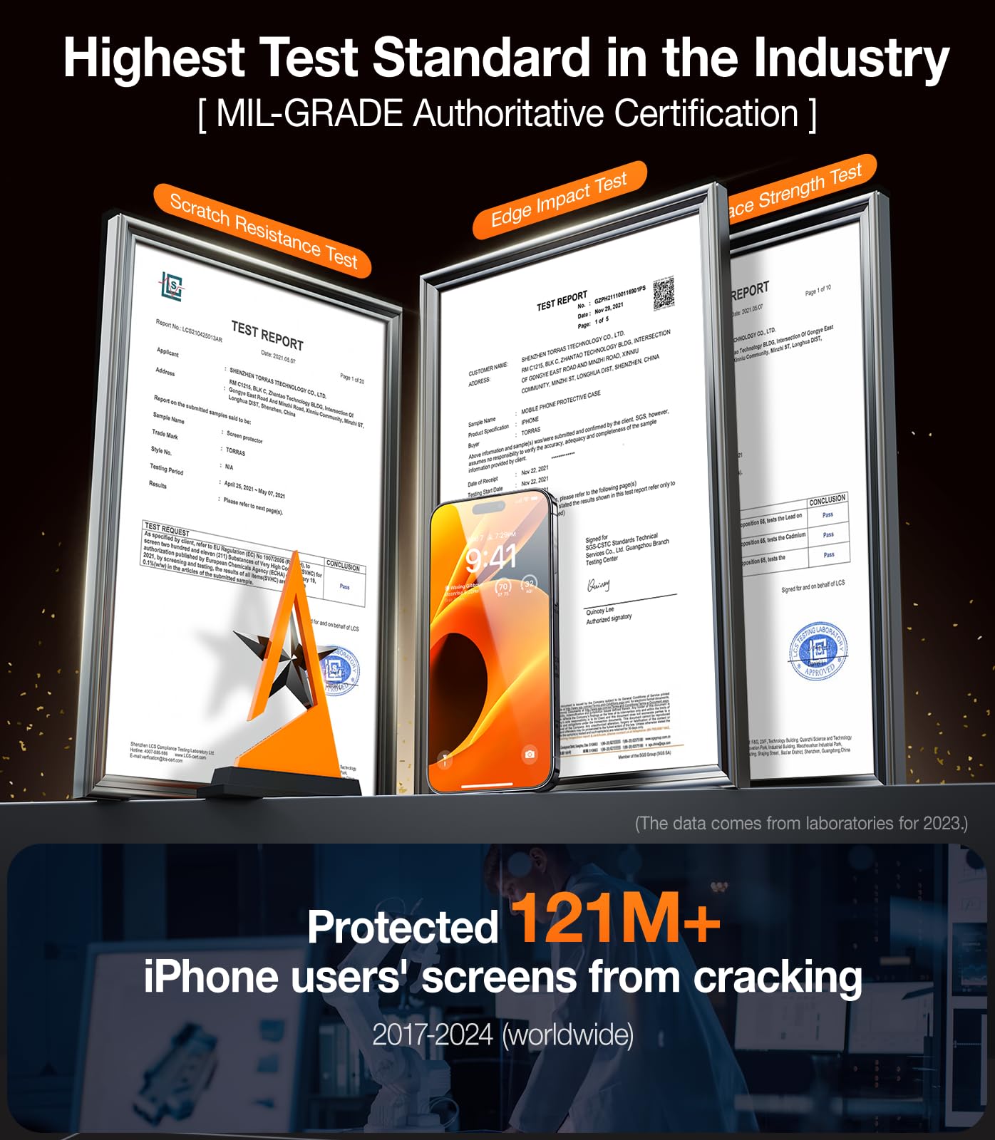 UltraGlass Top 9H+ Glass for iPhone 15 Pro Screen Protector [Military Grade Shatterproof & Longest Durable] Screen Protector 15 Pro Tempered Glass Full Coverage, 2 Packs