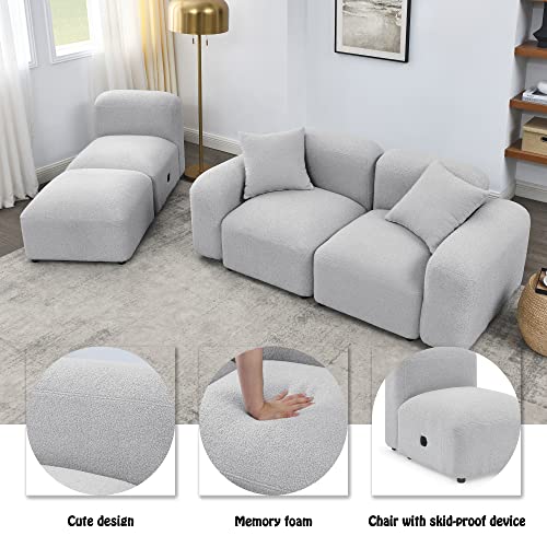 Melpomene Minimalist Convertible Modular Sectional Sofa, Modern 94.5" DIY L Shaped Reversible Sherpa Fabric Sofa Couch for Living Room,Apartment,Office(Grey)