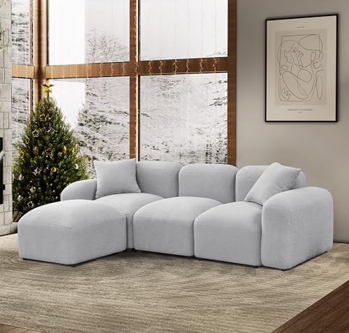 Melpomene Minimalist Convertible Modular Sectional Sofa, Modern 94.5" DIY L Shaped Reversible Sherpa Fabric Sofa Couch for Living Room,Apartment,Office(Grey)