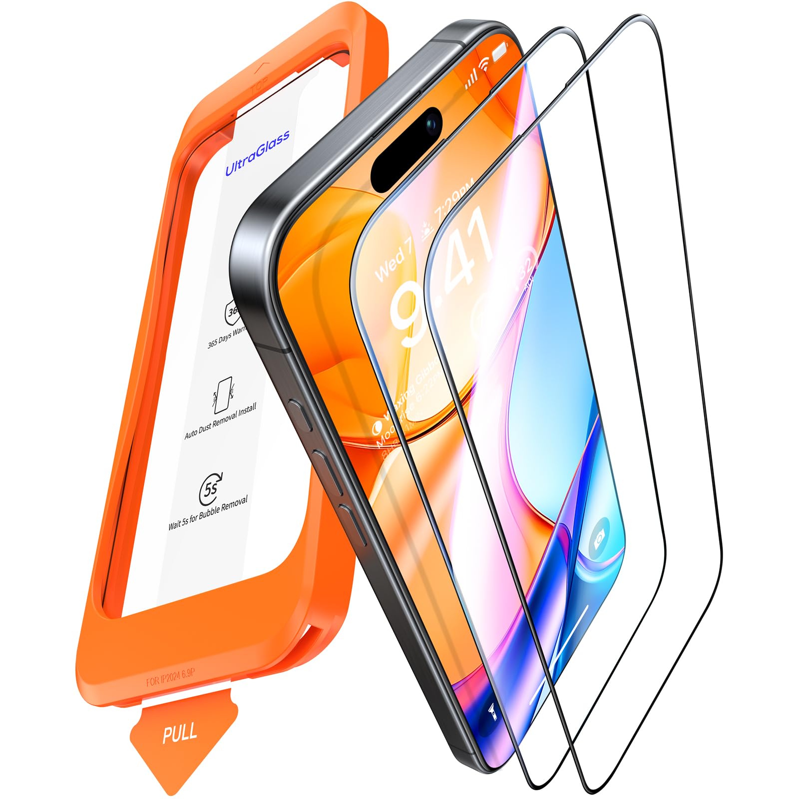 UltraGlass Top 9H+ Glass for iPhone 15 Pro Screen Protector [Military Grade Shatterproof & Longest Durable] Screen Protector 15 Pro Tempered Glass Full Coverage, 2 Packs