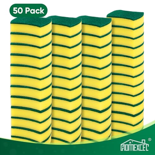 HOMEXCEL Scrub Sponges Kitchen 50 Count, Heavy Duty Dish Sponge for Cleaning, Dual Sided Powerful Scrubbing Sponge for Washing Dishes, Pots, Pans and Surfaces