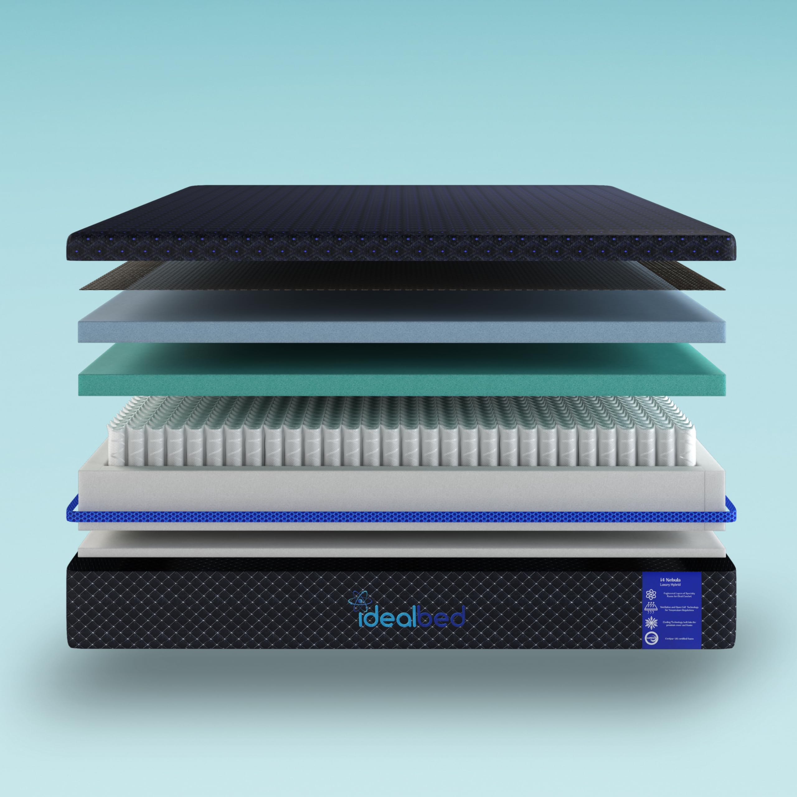 iDealBed S4 Nebula Luxury Hybrid Mattress, Back Aligning Support, Cooling Temperature Regulation Tech, Motion Isolation CustomComfort Coils (Medium Firm, Full)