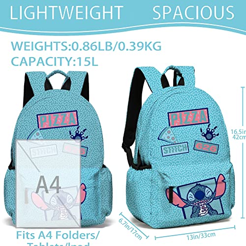 FENGJINRUHUA Cute Stitch Boys Girls Pencil Case Backpack School Adjustable Shoulder Strap Travel School Bag (blue)