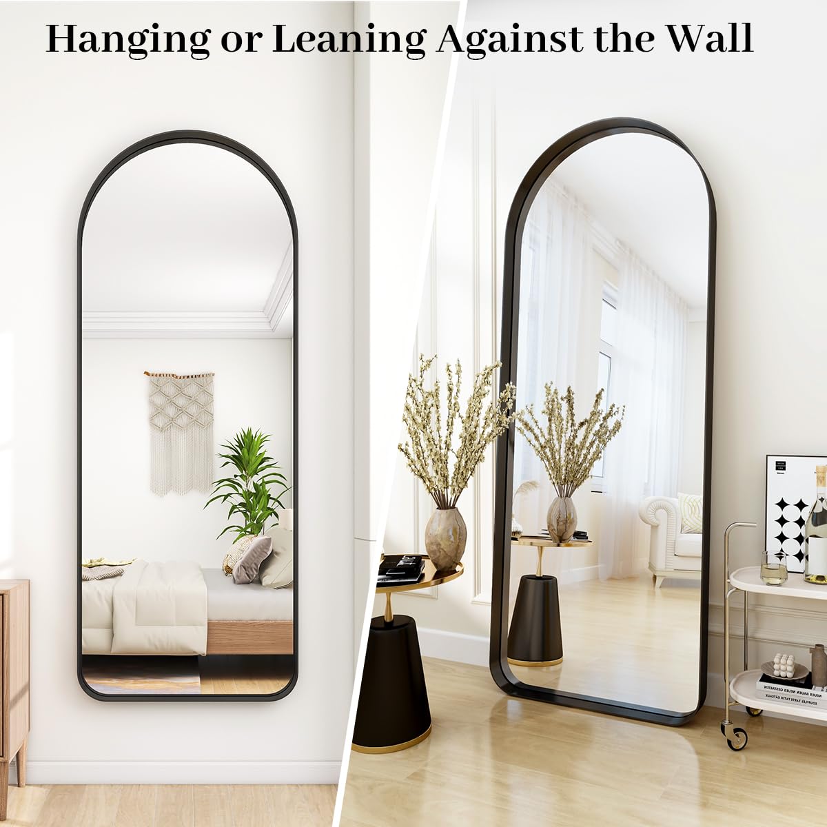 VooBang 24"x65" Arched Full Length Mirror, Black Deep Frame Floor Mirror, Modern Arch Full Body Mirror for Bedroom, Living Room, Hanging or Leaning Against The Wall