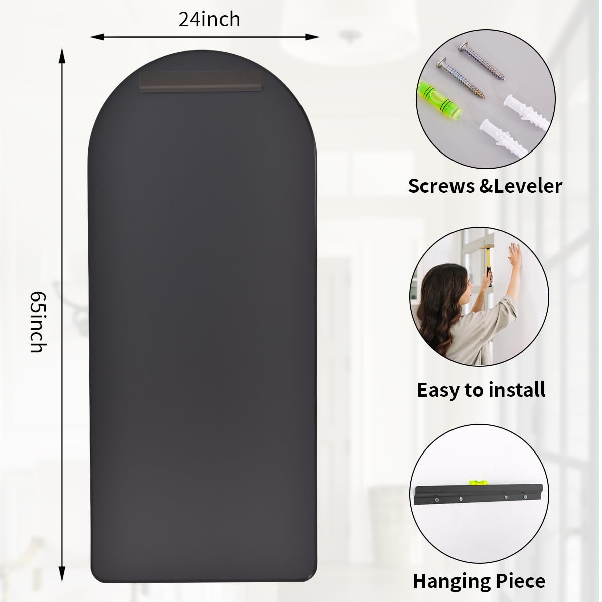 VooBang 24"x65" Arched Full Length Mirror, Black Deep Frame Floor Mirror, Modern Arch Full Body Mirror for Bedroom, Living Room, Hanging or Leaning Against The Wall