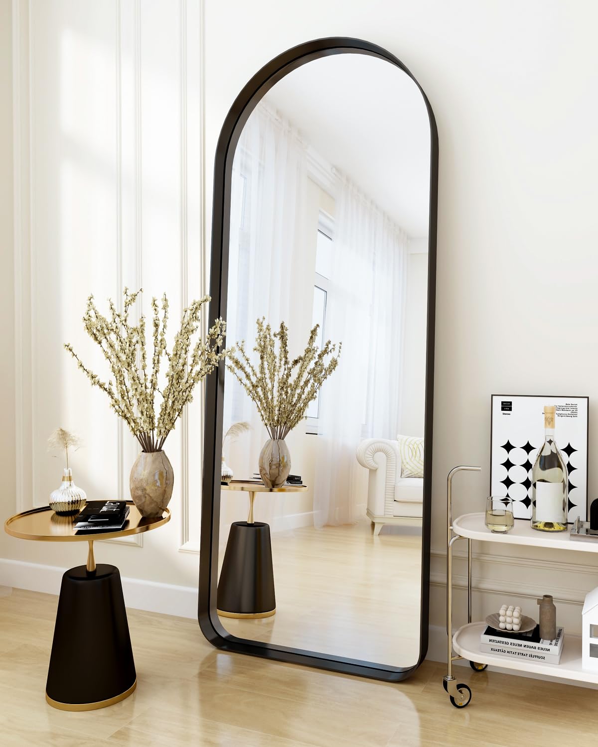 VooBang 24"x65" Arched Full Length Mirror, Black Deep Frame Floor Mirror, Modern Arch Full Body Mirror for Bedroom, Living Room, Hanging or Leaning Against The Wall