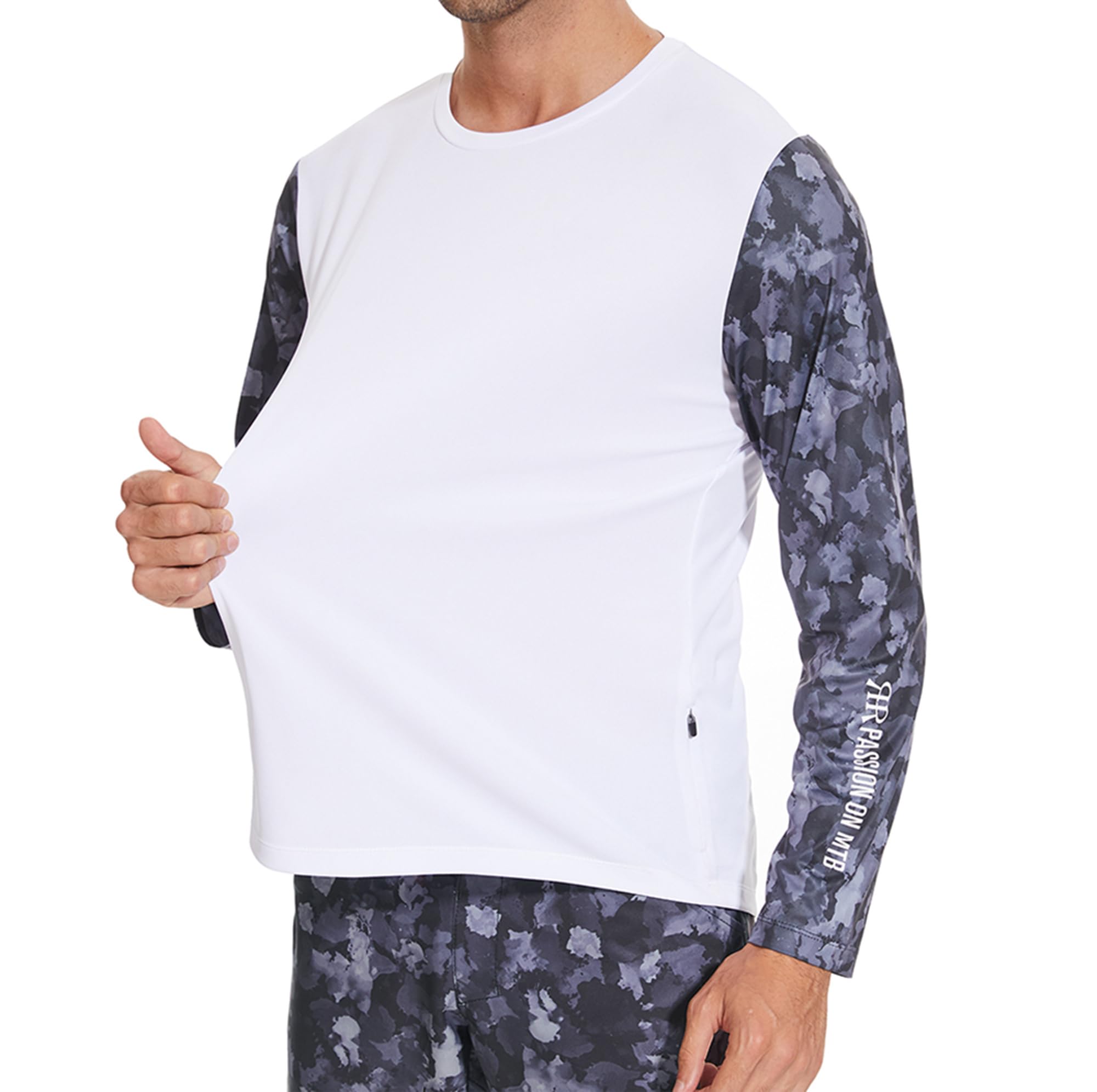 REYSHIONWA Men's Mountain Bike Jersey Long Sleeve MTB Lightweigh Quick Dry Moisture-Wicking Motocross Jersey White Camo