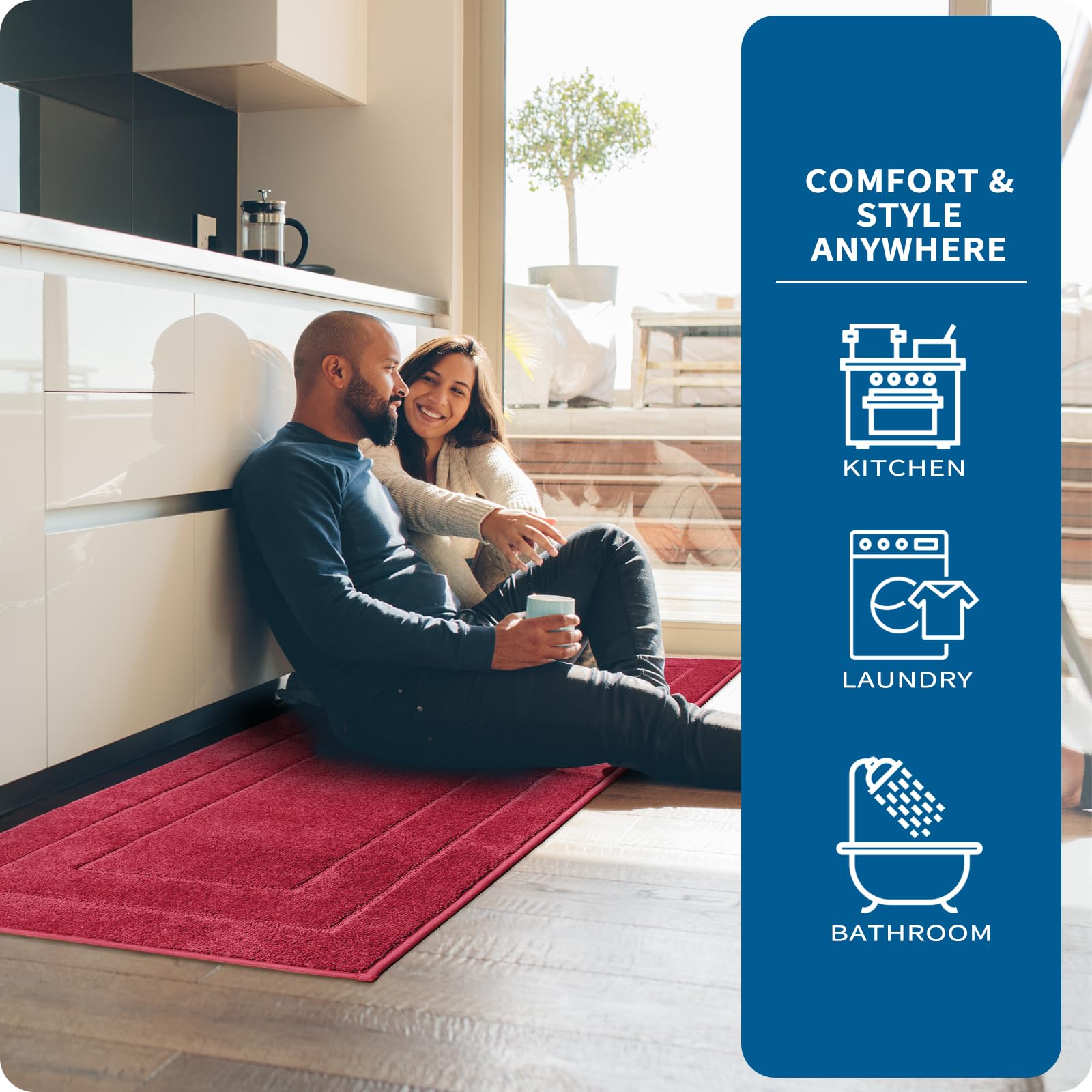 PURRUGS Machine Washable Kitchen Rug Set [2 PCS] (24" x 35.5"+ 24" x 59"), Non-Slip/Skid Kitchen Runner Rugs & Floor Mats, Super Absorbent Soft Standing Mats for Kitchen, Laundry & Sink, Burgundy Red