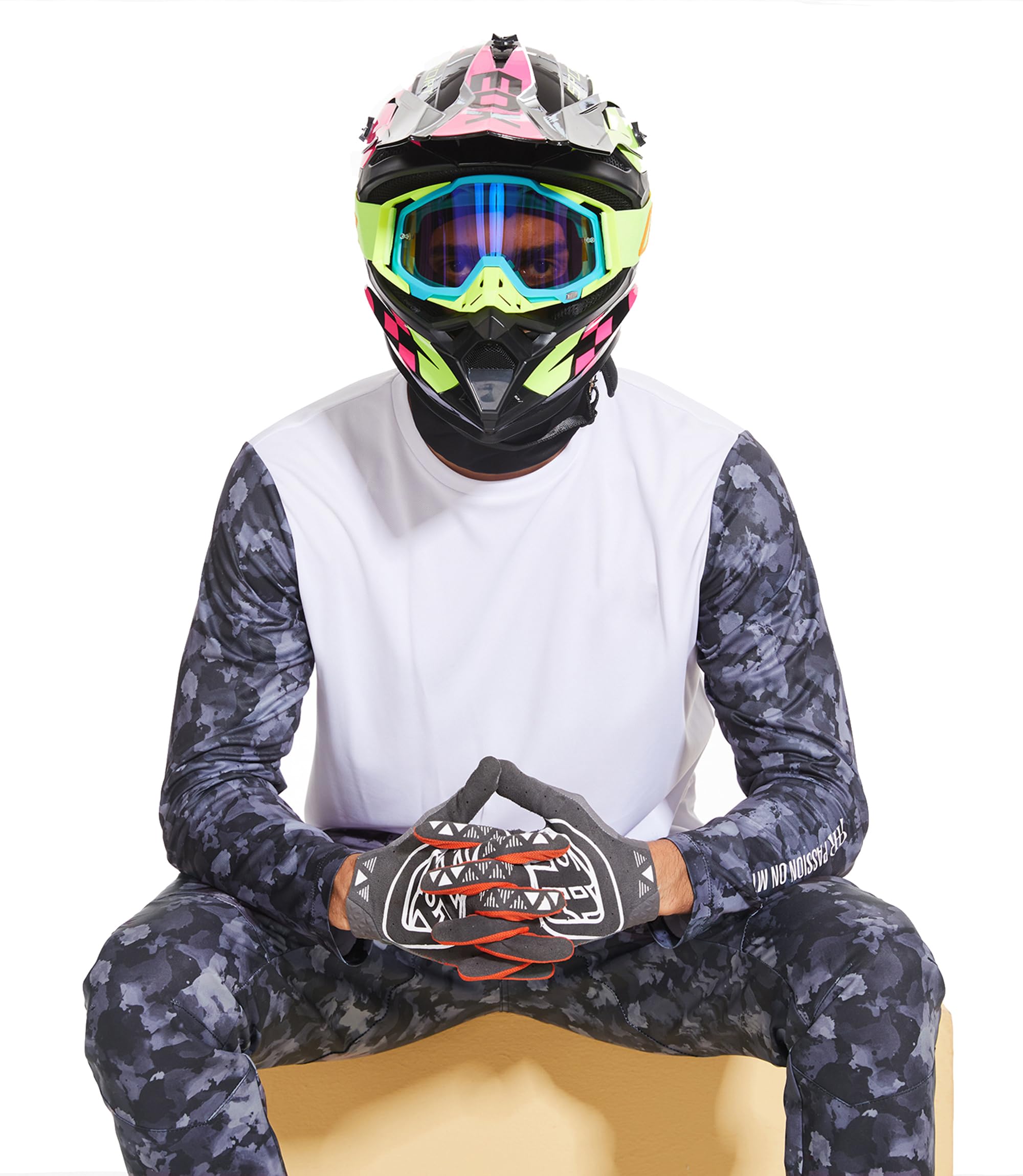 REYSHIONWA Men's Mountain Bike Jersey Long Sleeve MTB Lightweigh Quick Dry Moisture-Wicking Motocross Jersey White Camo