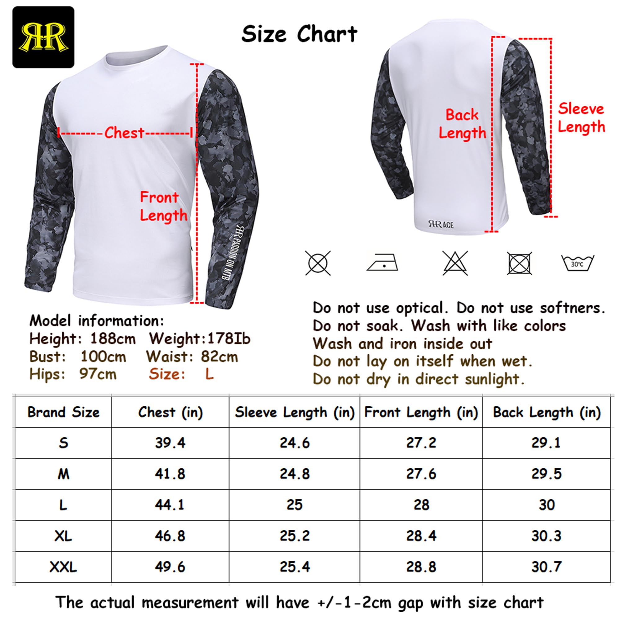 REYSHIONWA Men's Mountain Bike Jersey Long Sleeve MTB Lightweigh Quick Dry Moisture-Wicking Motocross Jersey White Camo