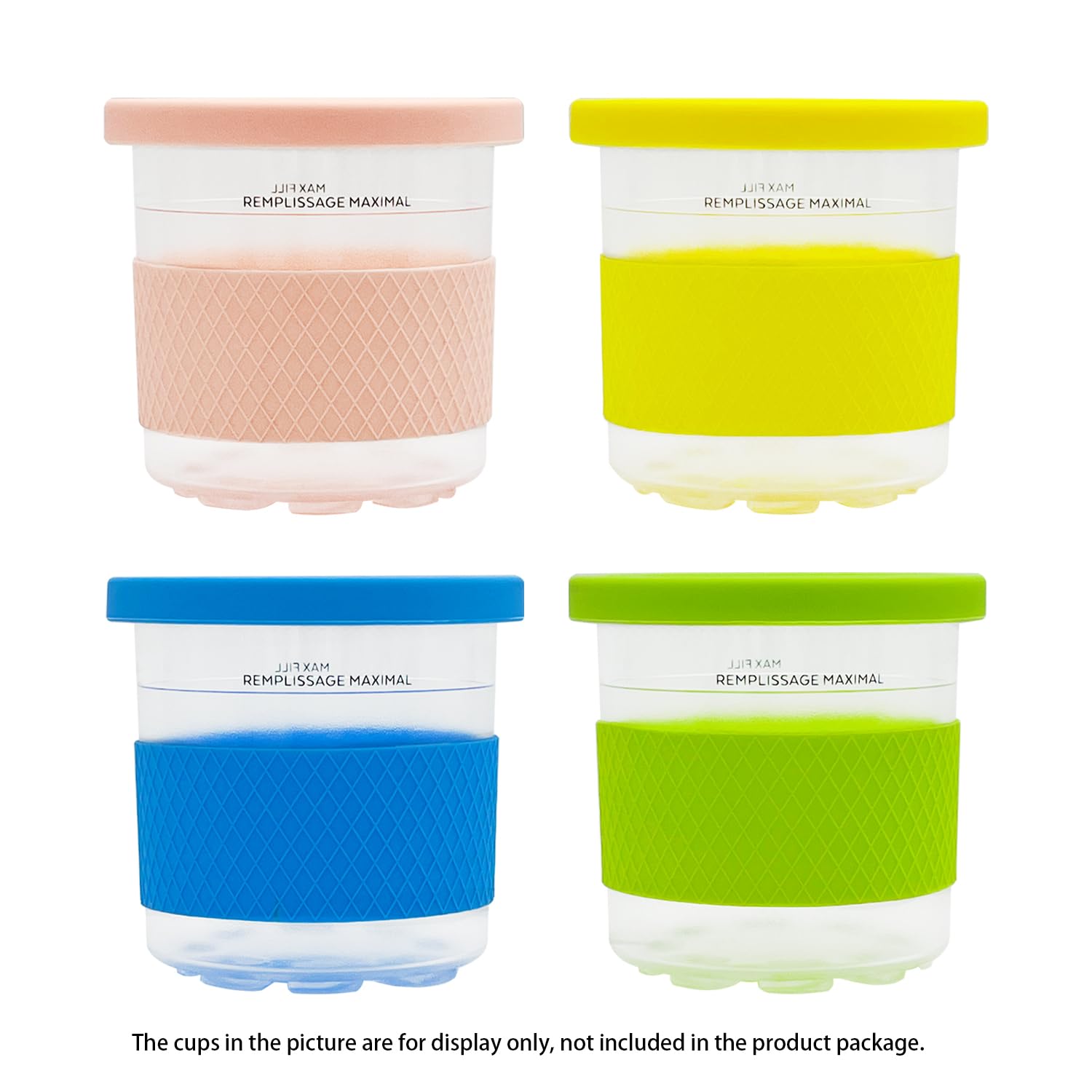 CXQ Replacement Silicone Lids and Sleeves, Compatible with Container of Ninja Creami Ice Cream Maker, Model: NC301, NC300, NC299AMZ Series. (Pink/Yellow/Blue/Green)