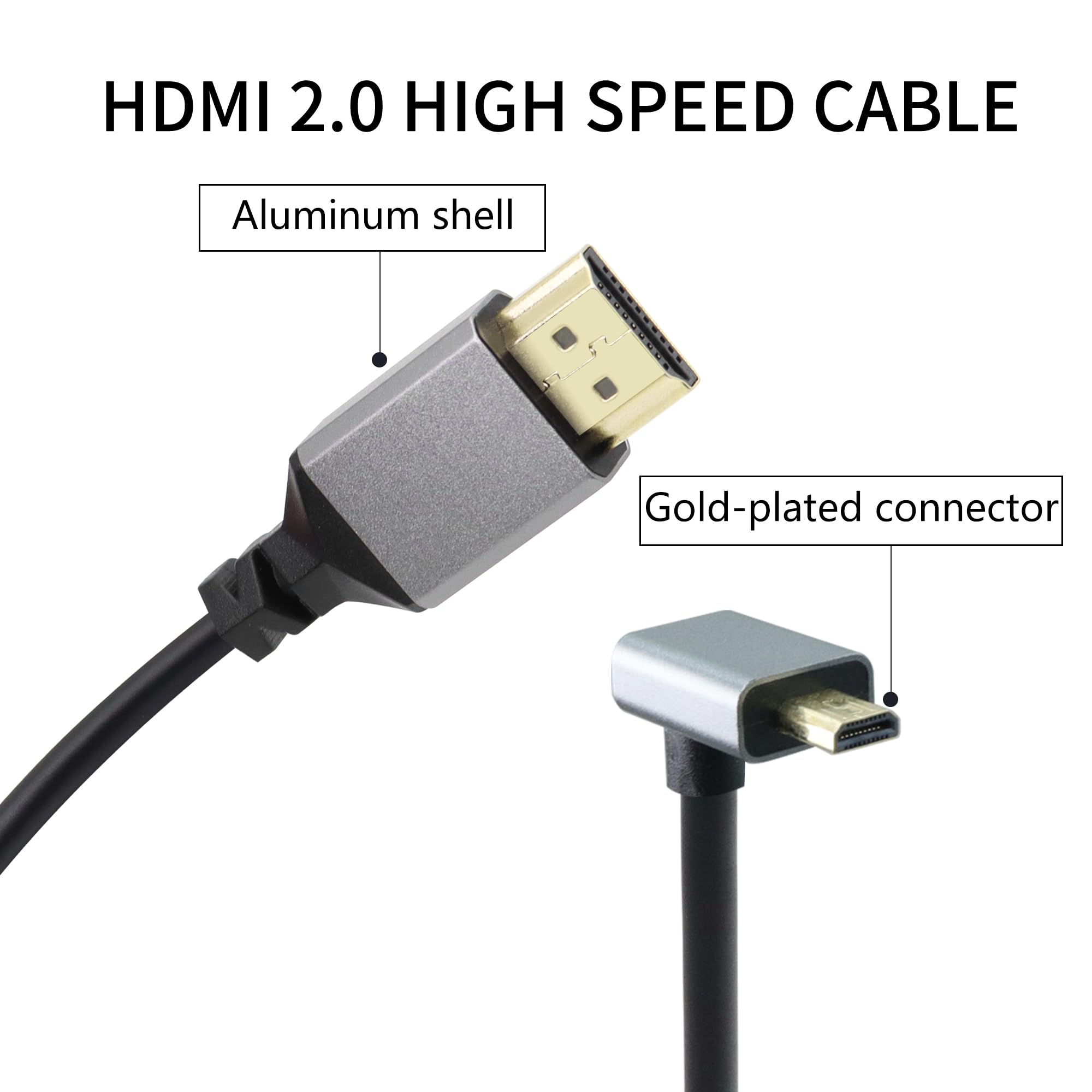 RIIEYOCA 90 Degree Up Angle UHD 4K Micro HDMI Male to HDMI Male 18Gbps High Speed 2.0 Extender Coiled Cable Supports 4K@60Hz,1080p,ARC,3D,for Laptop,DVRs,HDTV,Roku Ultra Stretchable to 1.5M/5FT