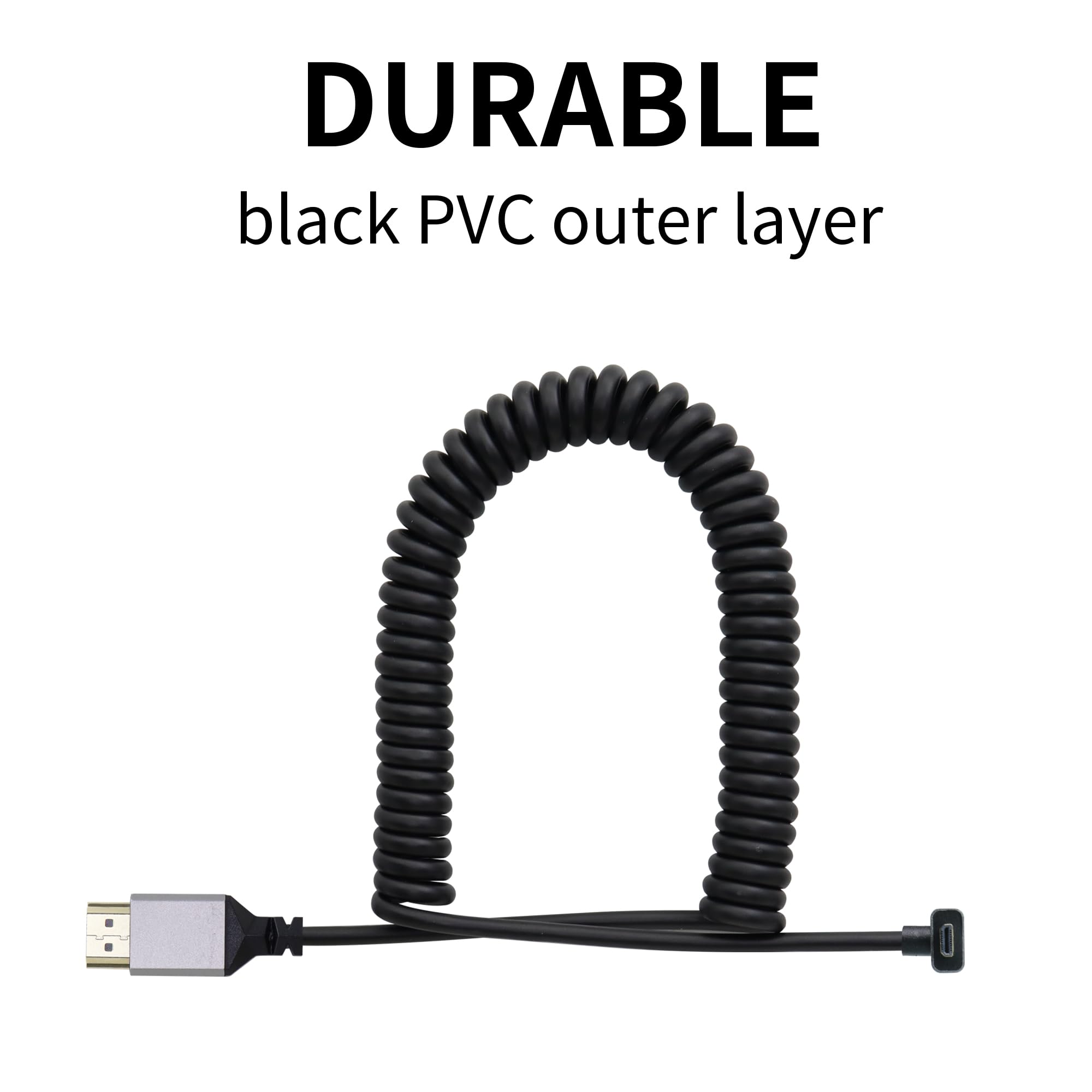 RIIEYOCA 90 Degree Down Angle UHD 4K Micro HDMI Male to HDMI Male 18Gbps High Speed 2.0 Extender Coiled Cable Supports 4K@60Hz,1080p,ARC,3D,for Laptop,DVRs,HDTV,Roku Ultra Stretchable to 1.5M/5FT