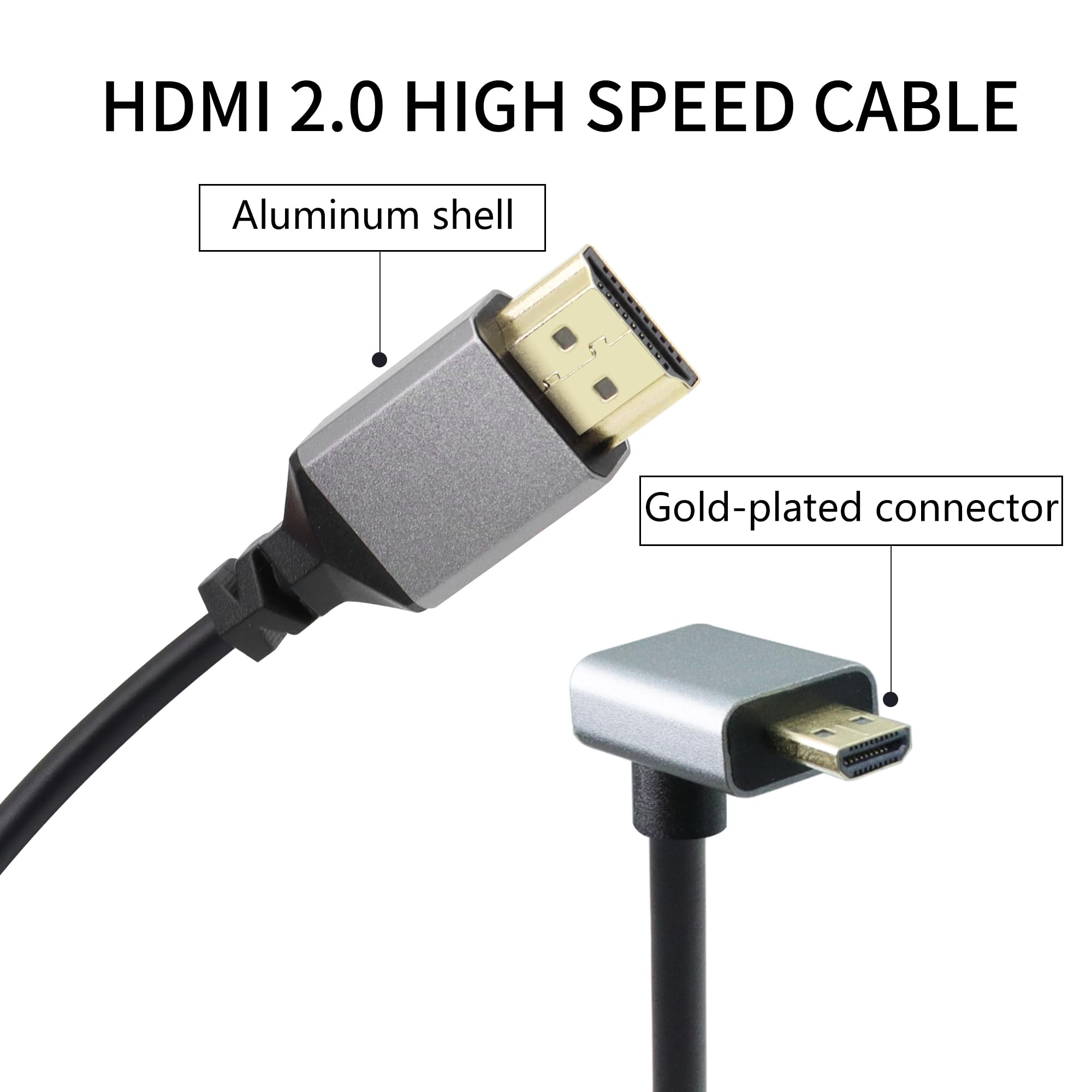 RIIEYOCA 90 Degree Down Angle UHD 4K Micro HDMI Male to HDMI Male 18Gbps High Speed 2.0 Extender Coiled Cable Supports 4K@60Hz,1080p,ARC,3D,for Laptop,DVRs,HDTV,Roku Ultra Stretchable to 1.5M/5FT