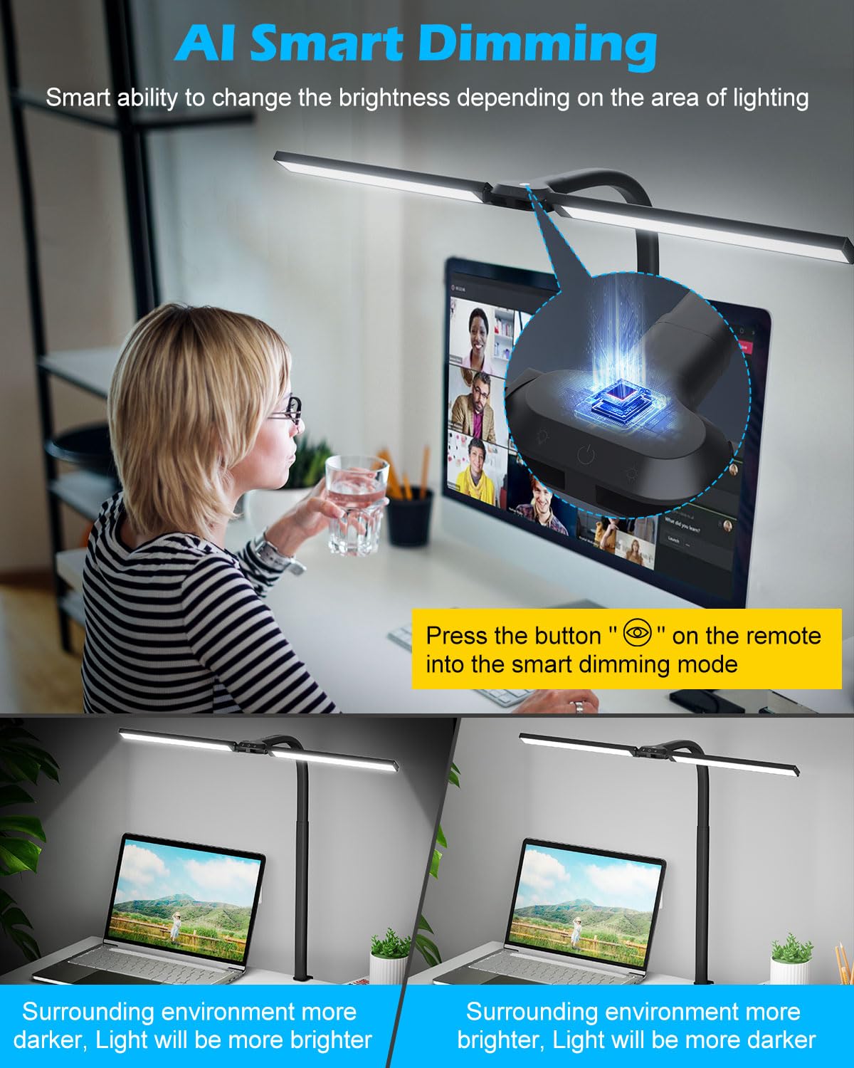 KPBOTL 24W Double Head Architect Desk Lamp for Home Office, Ultra Wide 30.9'' Eye-Caring Auto Dimming Desk Light with Adapter, Super Bright Table Lamp with Flexible Gooseneck,5 Colors,10 Brightness