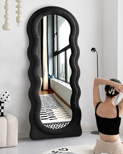 DYNWELL Full Length Mirror - Floor & Wall Mounted, Baby & Standing, Wavy Black Mirror for Bedroom, Living Room & Cloakroom